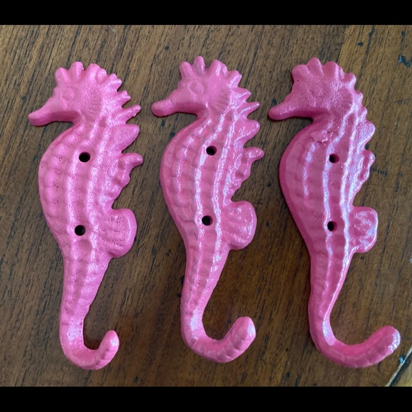 Accents | Set Of Three Cast Iron Pink Seahorse Hooks | Poshmark